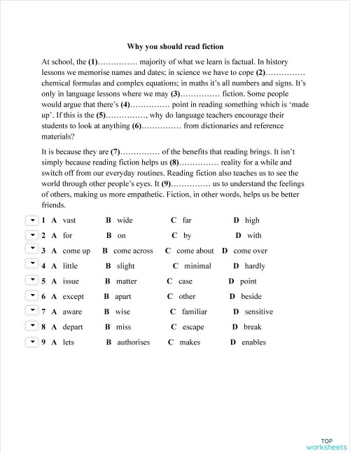 SAT_Reading Practice_Why you should read fiction. Interactive worksheet ...