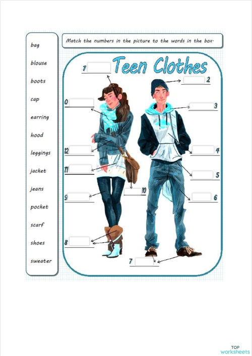 Teen Clothes - Matching. Interactive worksheet | TopWorksheets