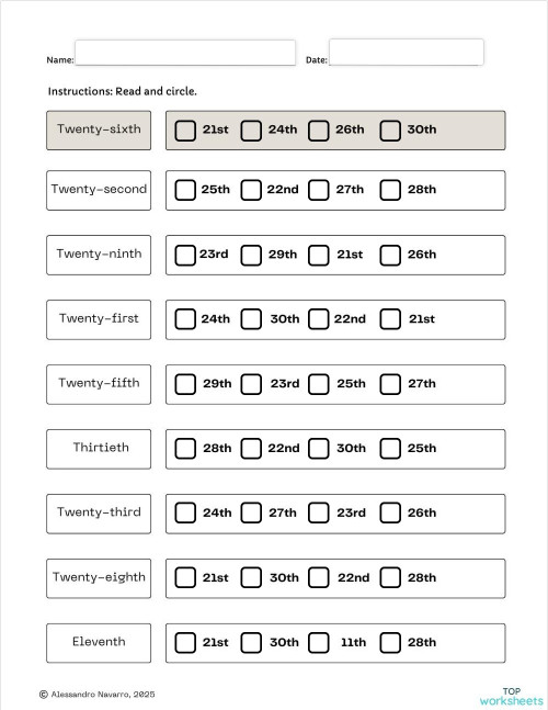 Ordinal Numbers Recognition. Interactive worksheet | TopWorksheets