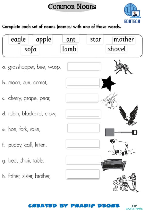 common nouns. Interactive worksheet | TopWorksheets