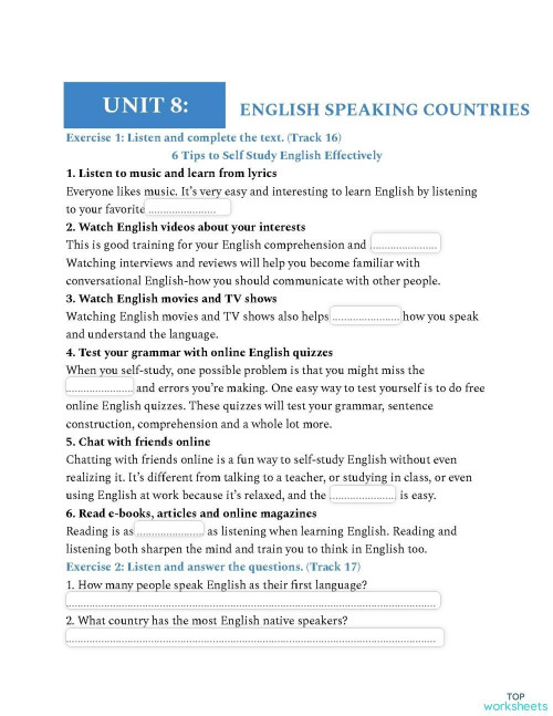 G8/U8 (Listening & Speaking). Interactive worksheet | TopWorksheets