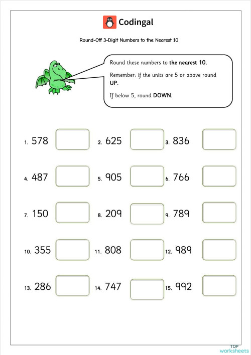 M_G02M04L17_WA01_Round-Off 3-Digit Numbers to the Nearest 10. Interactive worksheet | TopWorksheets