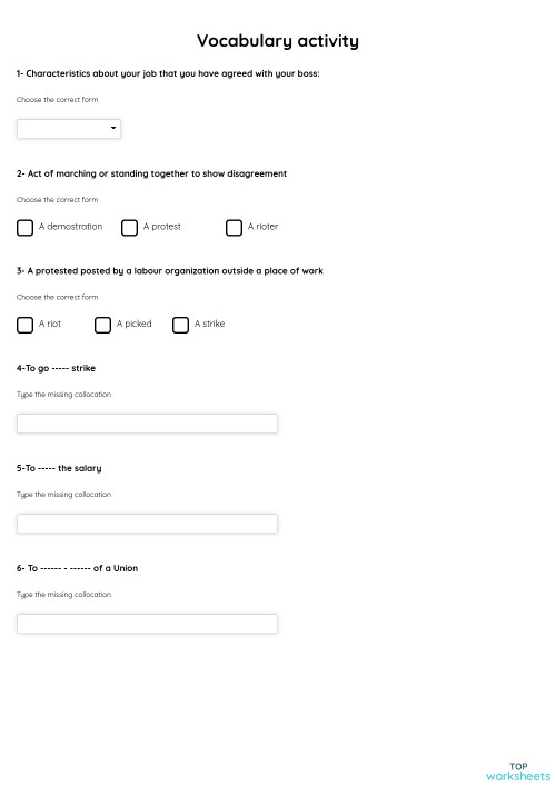 Vocabulary activity. Interactive worksheet | TopWorksheets