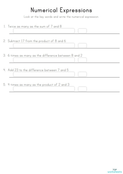 Algebra: Numerical Expression. Interactive worksheet | TopWorksheets