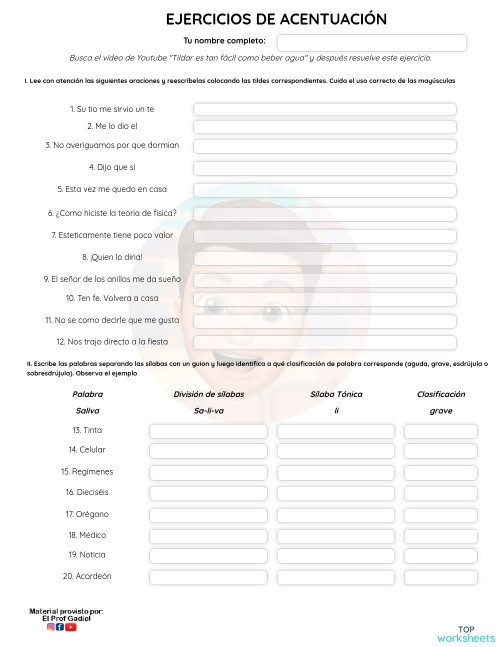 Ejercicios de acentuación. Ficha interactiva | TopWorksheets