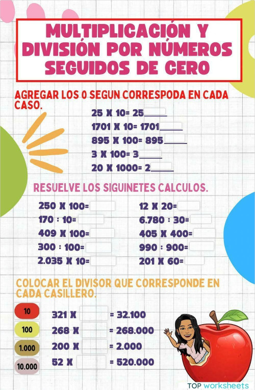 Multiplicación y división por números seguidos de cero. Ficha ...