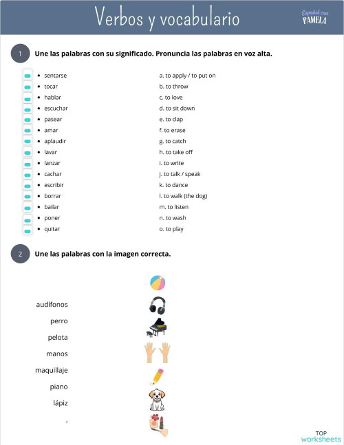 Verbos y vocabulario. Ficha interactiva | TopWorksheets