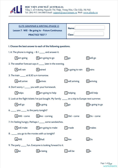 2EGK_L7_Practice Test 7. Interactive worksheet | TopWorksheets