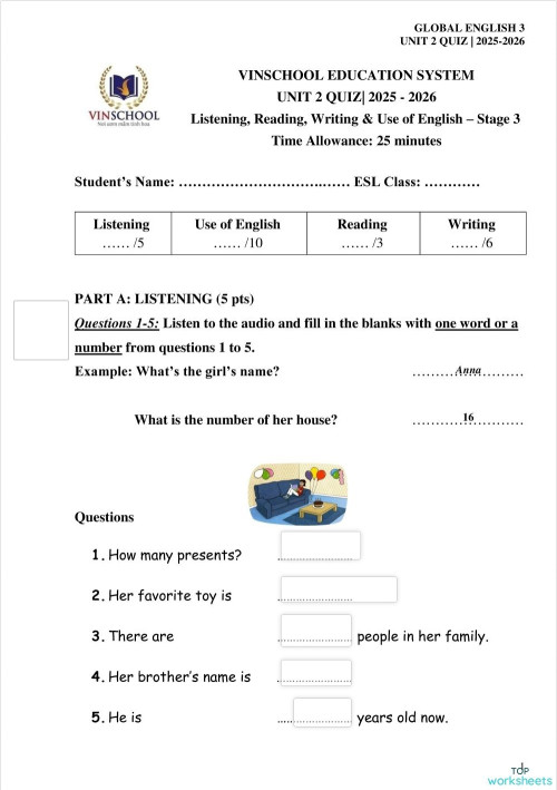 Unit test 2_S3. Interactive worksheet | TopWorksheets