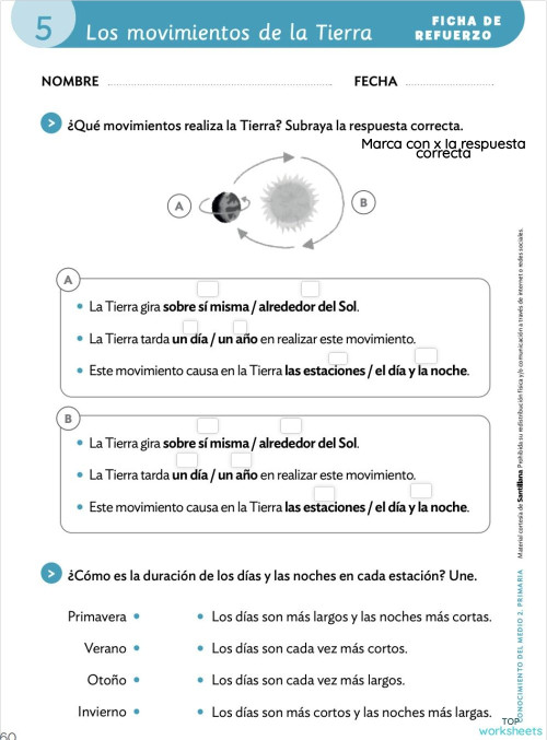 Los movimientos de la Tierra. Ficha interactiva | TopWorksheets