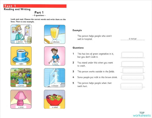 Movers - AEP1 - Test 1 - Reading and Writing. Interactive worksheet ...