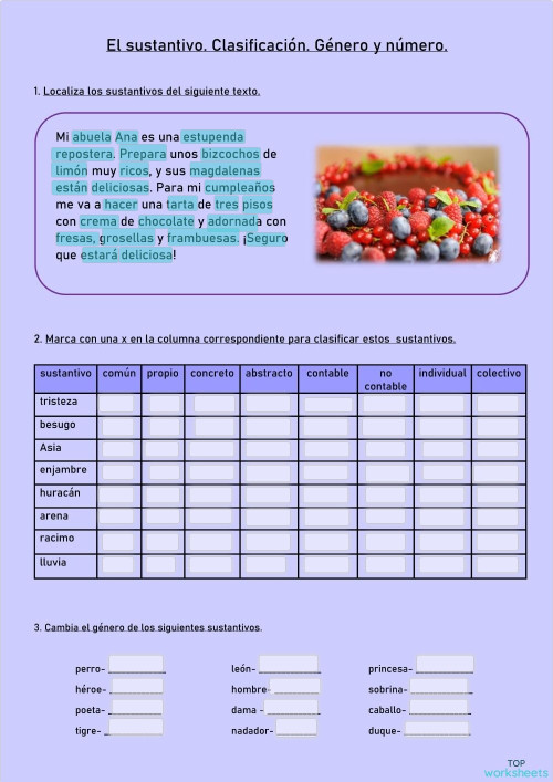 Sustantivos: fichas interactivas y ejercicios online | TopWorksheets
