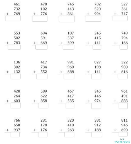 addition 3 lines. Interactive worksheet | TopWorksheets