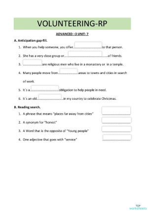 VOLUNTEERING -RP. Interactive worksheet | TopWorksheets