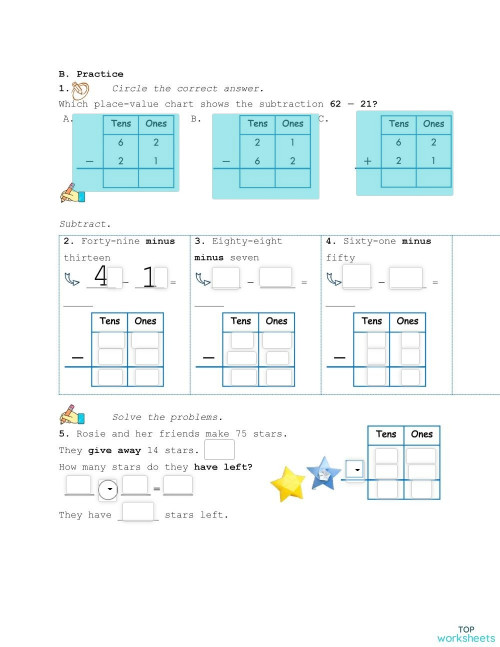 subtraction within 100 not regrouping. Interactive worksheet ...