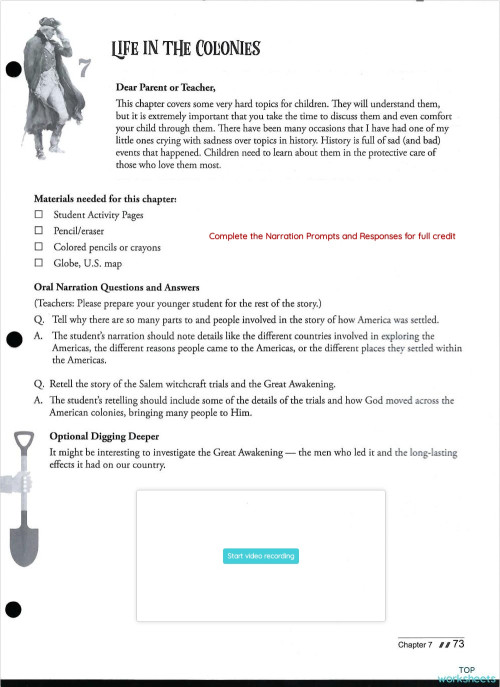 Chapter 7: Life in the Colonies Pg 73-74. Interactive worksheet ...