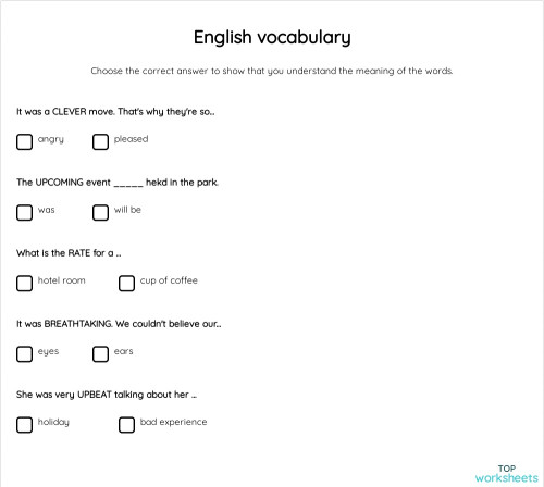 English vocabulary. Interactive worksheet | TopWorksheets