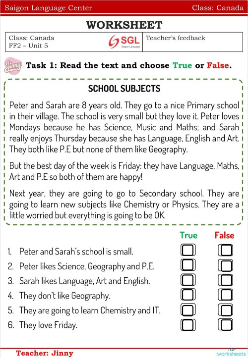 FF2.Unit 5.4. Bài tập tương tác | TopWorksheets