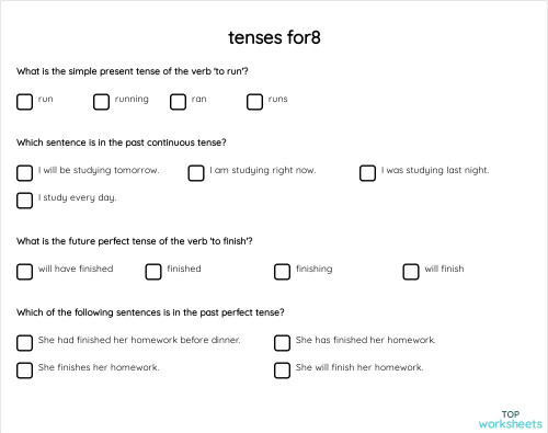 tenses for8. Interactive worksheet | TopWorksheets