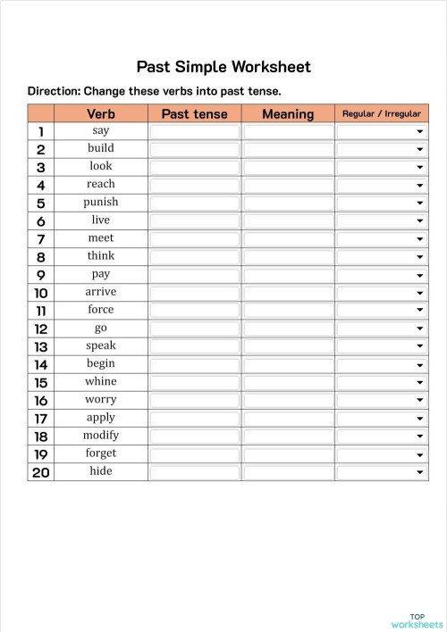 past simple worksheet. Interactive worksheet | TopWorksheets