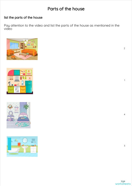 Parts of the house. Interactive worksheet | TopWorksheets