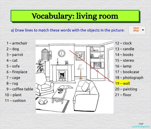 00 - Vocabulary: living room. Interactive worksheet | TopWorksheets