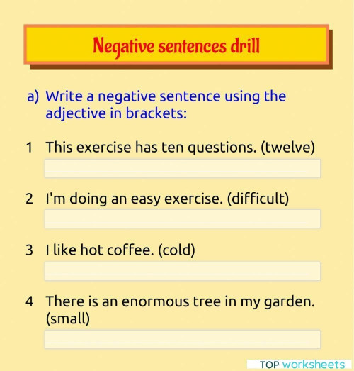 Negative sentences drill. Interactive worksheet | TopWorksheets