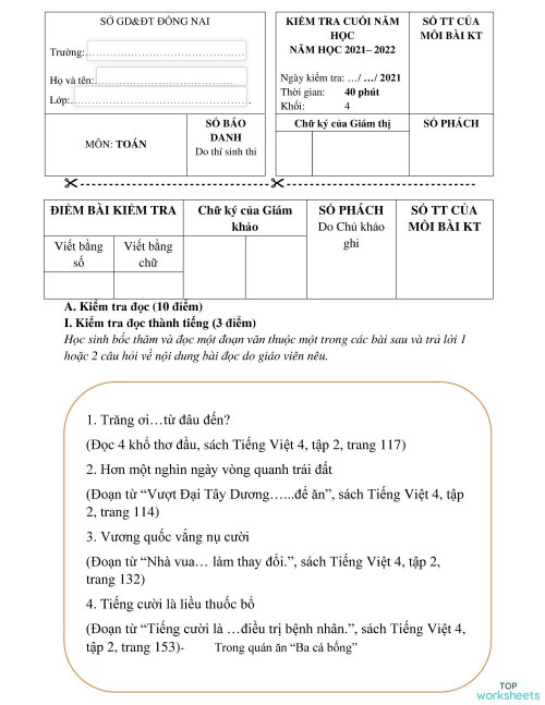 ĐỀ THI THAAA. Interactive worksheet | TopWorksheets