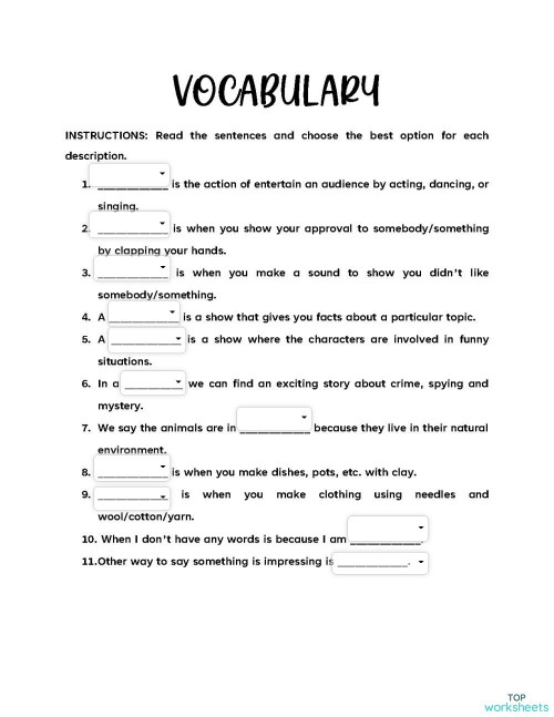 VOCABULARY: ENTERTAINMENT. Ficha interactiva | TopWorksheets