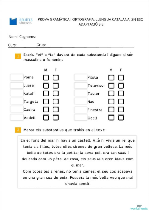 Lèxic, derivats de paraules. Fitxa interactiva | TopWorksheets