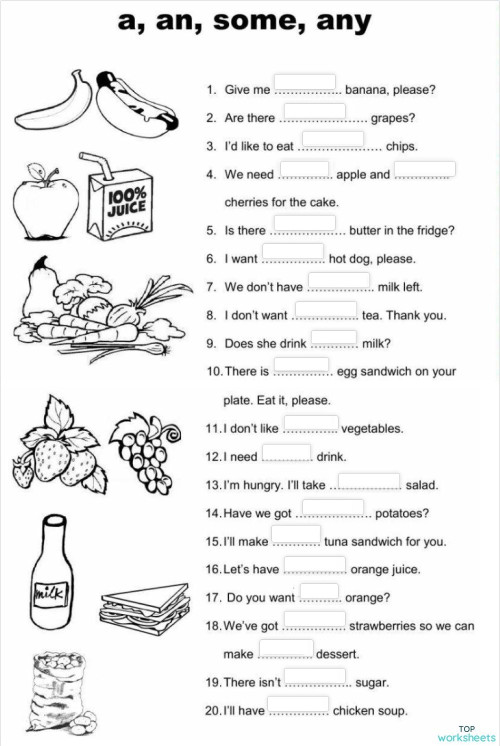 A, an, some, any. Interactive worksheet | TopWorksheets