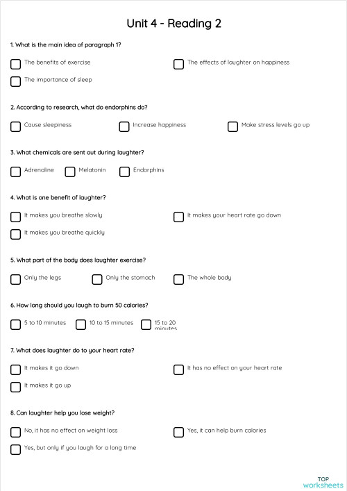 Unit 4 - Reading 2. Interactive worksheet | TopWorksheets