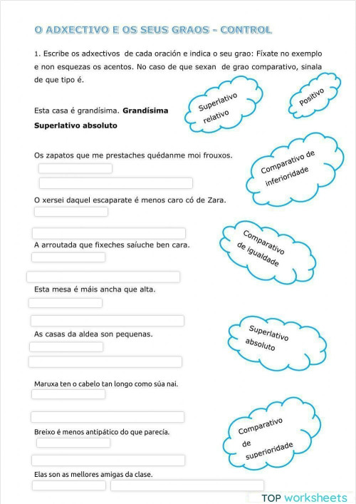 Os graos do adxectivo. Ficha interactiva | TopWorksheets