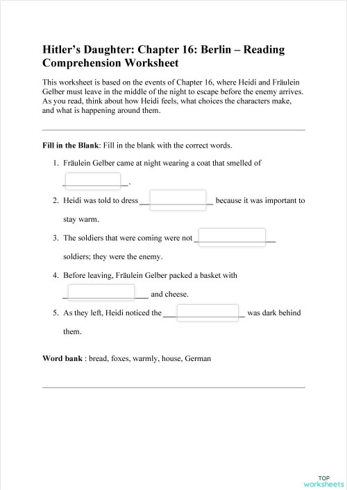 Hitler's Daughter Chapter 16 Quiz. Interactive worksheet | TopWorksheets