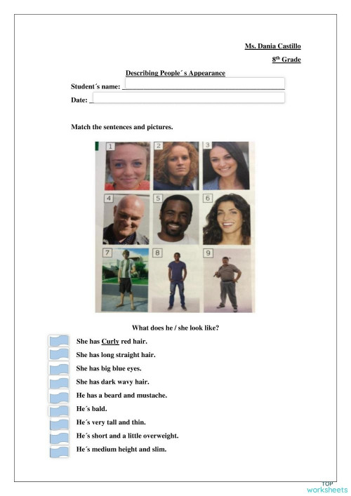 Describing People´s Appearance 8th Grade. Interactive worksheet ...