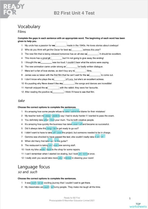 FCC TEST UNIT 4. Interactive worksheet | TopWorksheets