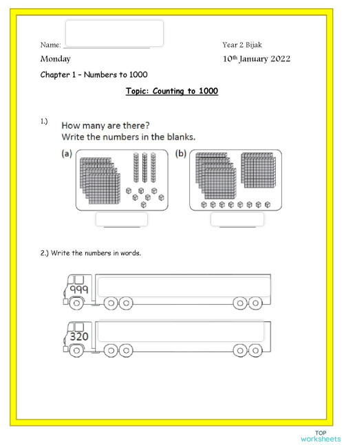 Year 2 Counting to 1000. Interactive worksheet | TopWorksheets