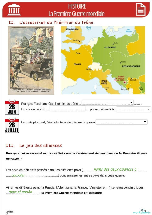 Première Guerre Mondiale p3. Fiche interactive | TopWorksheets