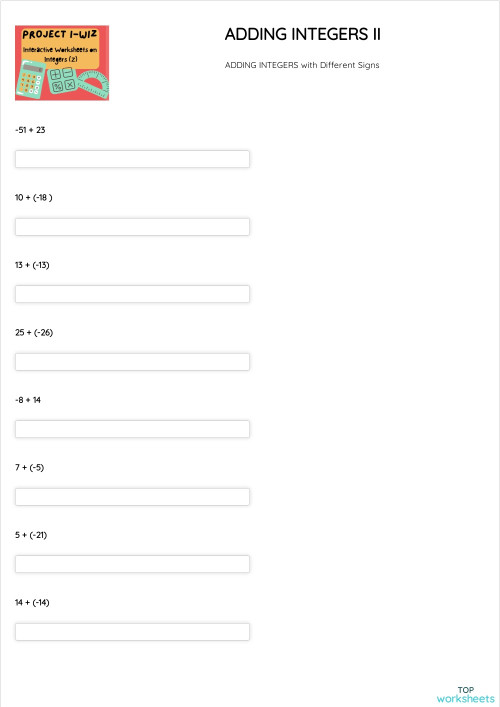 ADDING INTEGERS II. Interactive worksheet | TopWorksheets