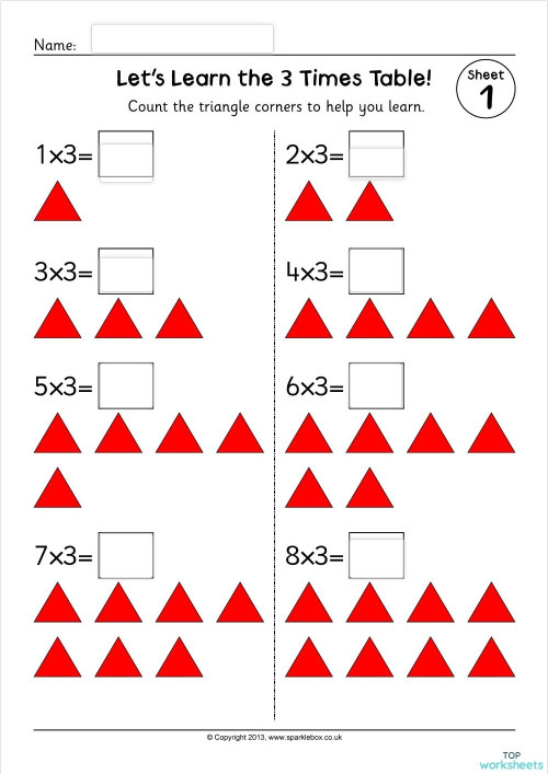 3x Tables Triangles. Interactive worksheet | TopWorksheets