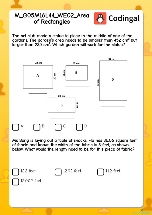 M_G05M16L44_WE02_Area of Rectangles. Interactive worksheet | TopWorksheets