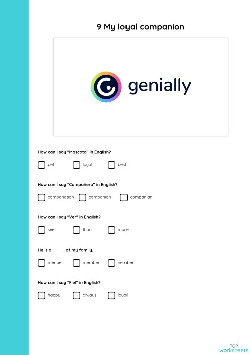 9 My loyal companion. Interactive worksheet | TopWorksheets