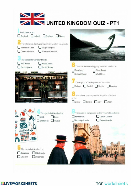 United kingdom quiz pt1. Interactive worksheet | TopWorksheets