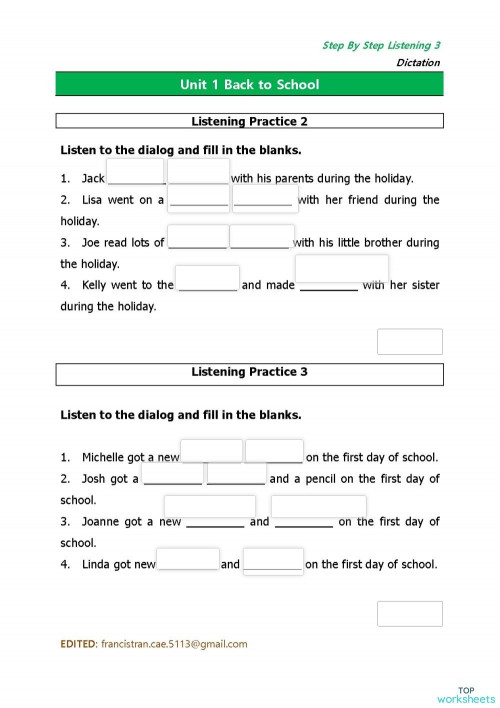 Step by step Listening 3_U1_T25. Bài tập tương tác | TopWorksheets