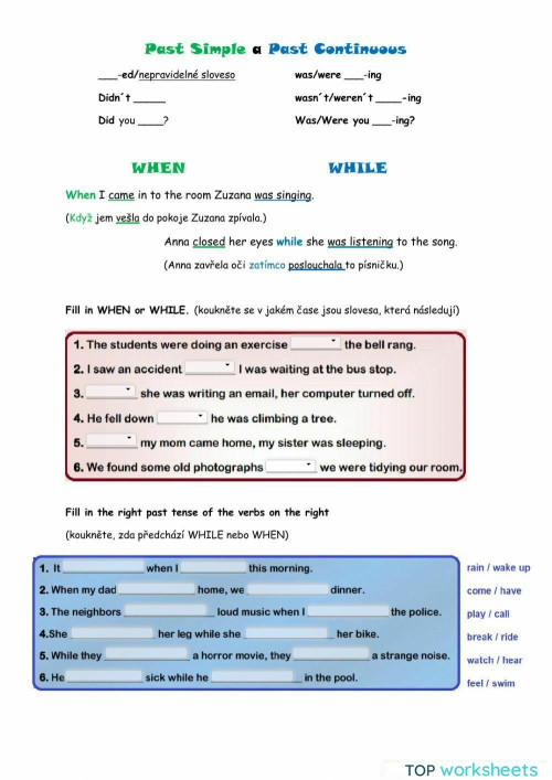 Past simple past continuous while when. Interactive worksheet | TopWorksheets