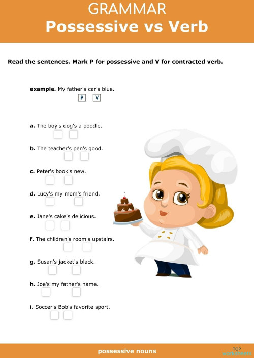 Possessive or Verb. Interactive worksheet | TopWorksheets