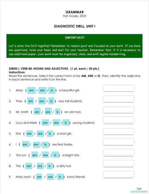 FIRST GRADE UNIT#1 GRAMMAR DD. Interactive worksheet | TopWorksheets
