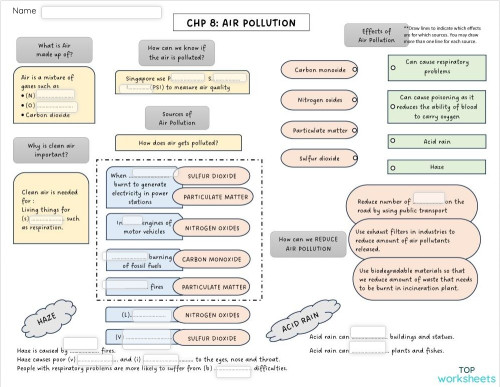 Chp 8 Air pollution mindmap. Interactive worksheet | TopWorksheets