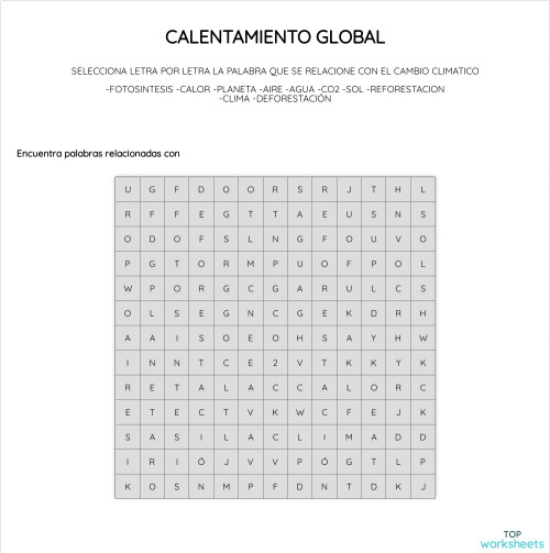 CALENTAMIENTO GLOBAL. Ficha interactiva | TopWorksheets