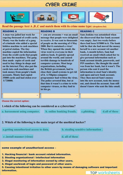 Cyber Crime 1. Interactive worksheet | TopWorksheets
